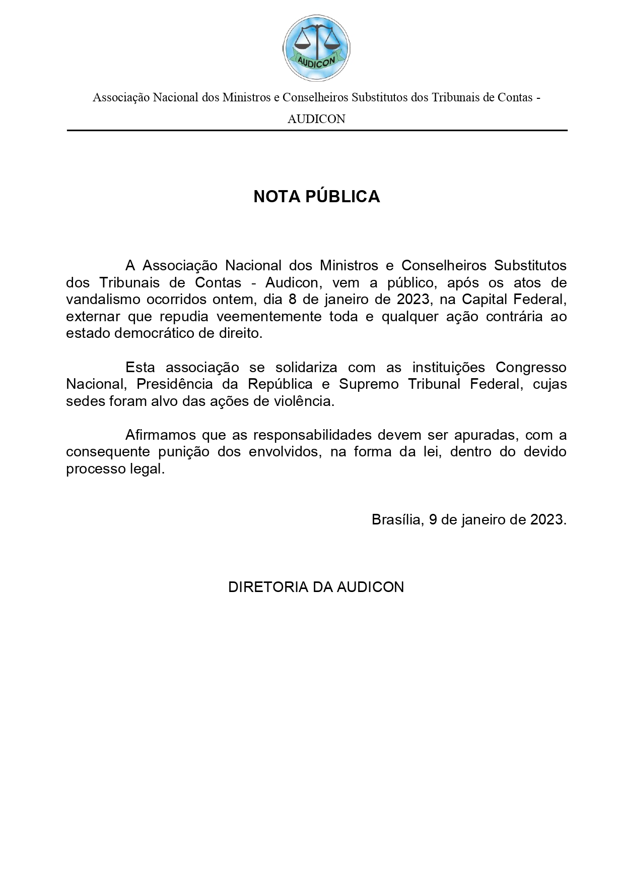 NOTA PÚBLICA - AUDICON - AUDICON